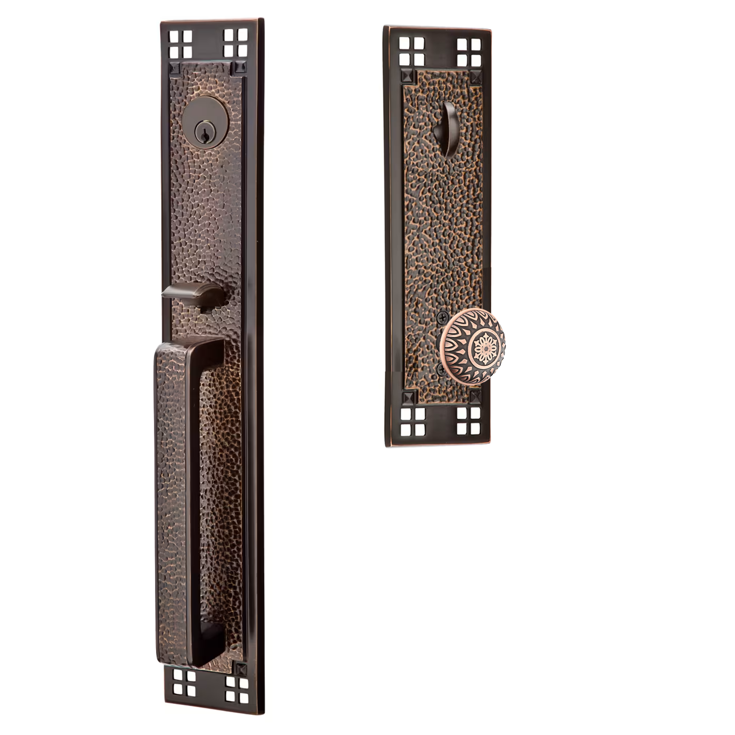 Emtek Arts & Crafts Tubular Entryset Full Length with Lancaster Knob ...
